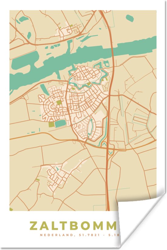 Poster Plattegrond - Zaltbommel - Vintage - Kaart - Stadskaart - 20x30 ...