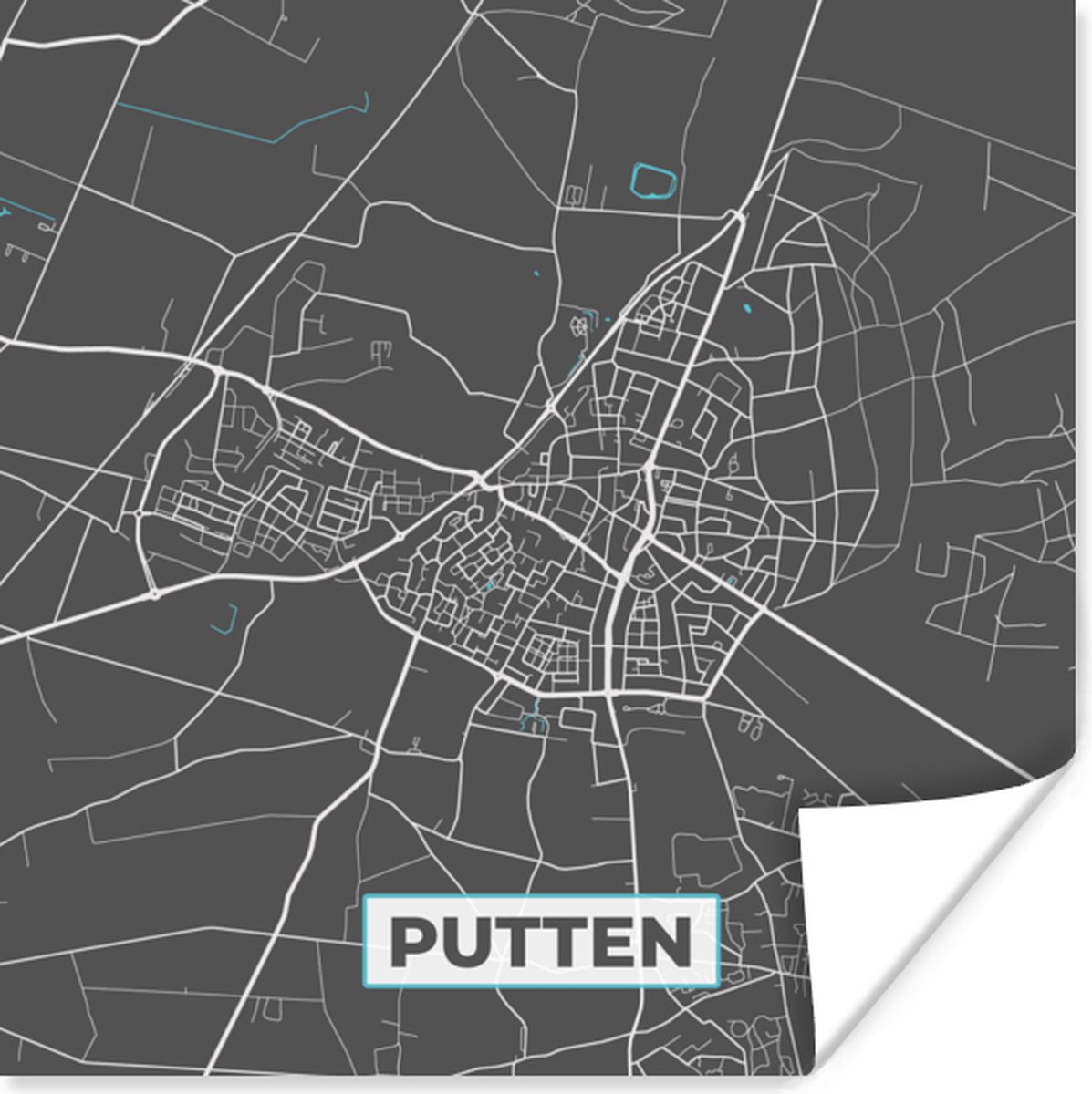 Poster Kaart - Plattegrond - Putten - Stadskaart - 75x75 cm | bol.com