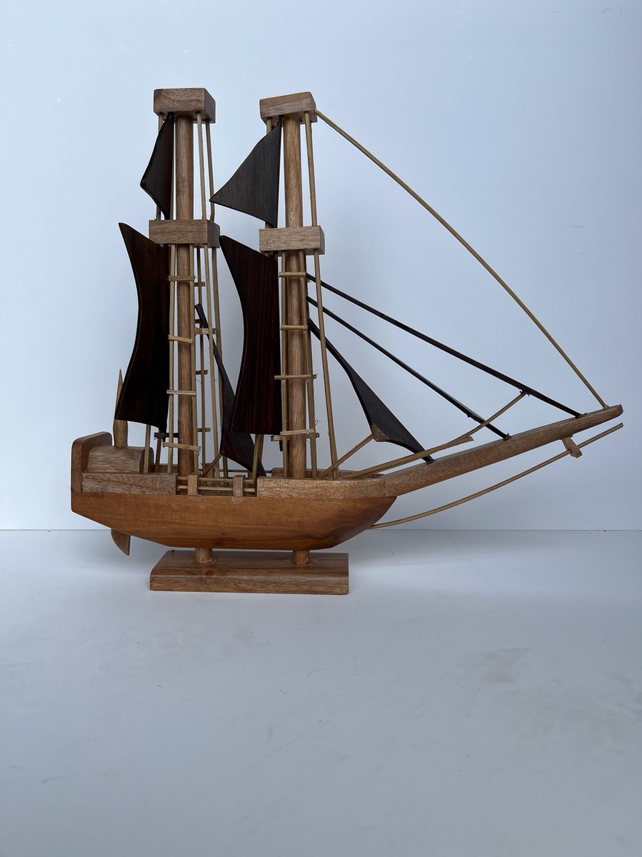 Houten boot - decoratie beeld- brig - zeilboot - platbodem | bol.com