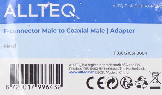 Coax verloopstekker - F-connector - Allteq | bol