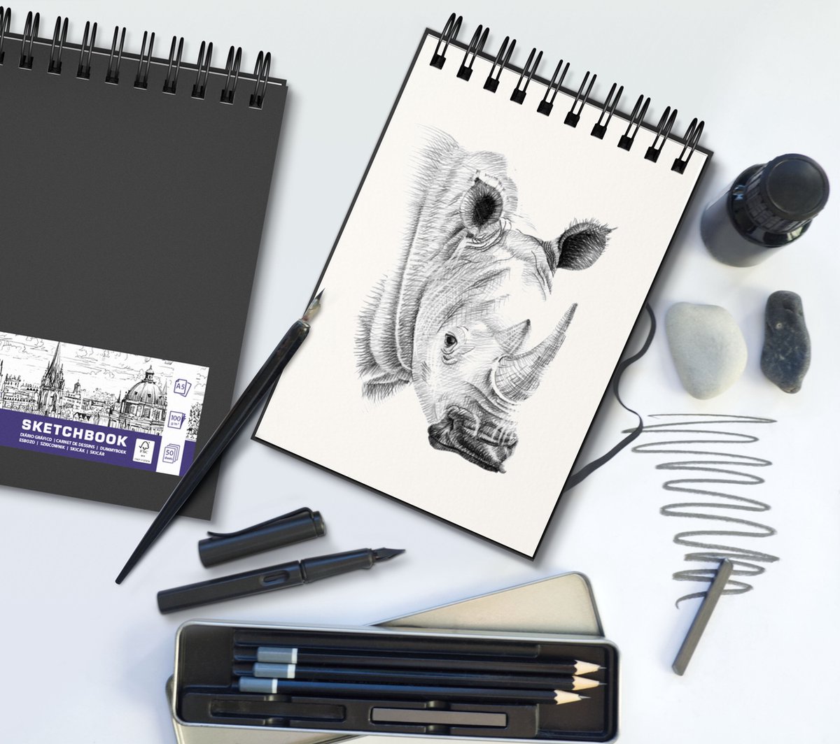 OXFORD schetsboek A4 50 vel 100g dubbel spiraal harde kartonnen kaft ...