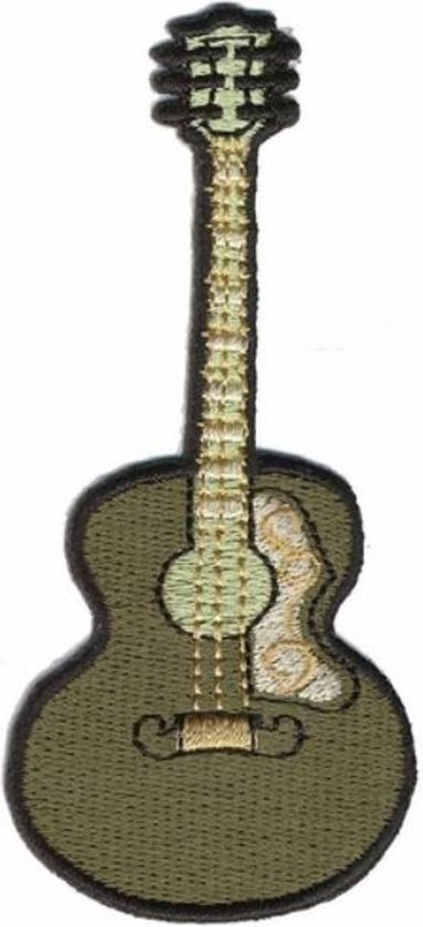 Patch - Strijkembleem - Gitaar - Legergroen - 9,5 x 4,5 cm | bol