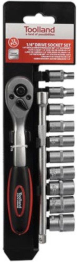 dopsleutelset met ratel 1/4" chroom zilver/zwart 12-delig | bol.com