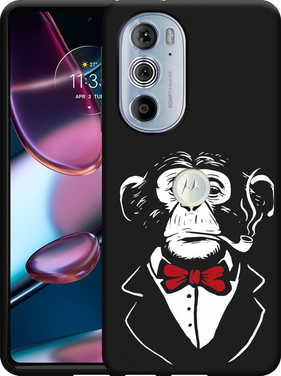 Hoesje geschikt vooor Motorola Edge 30 Pro Zwart Chimp Smoking | bol