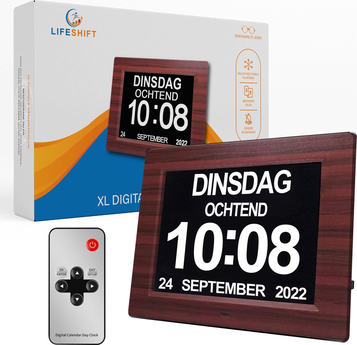 Lifeshift Dementieklok met XL beeldscherm - Digitale Kalenderklok met datum, dag en... | bol.com