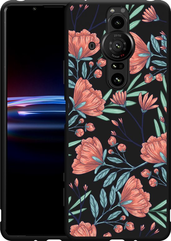 Sony Xperia Pro-I Hoesje Zwart Poppy Roses Designed by Cazy | bol