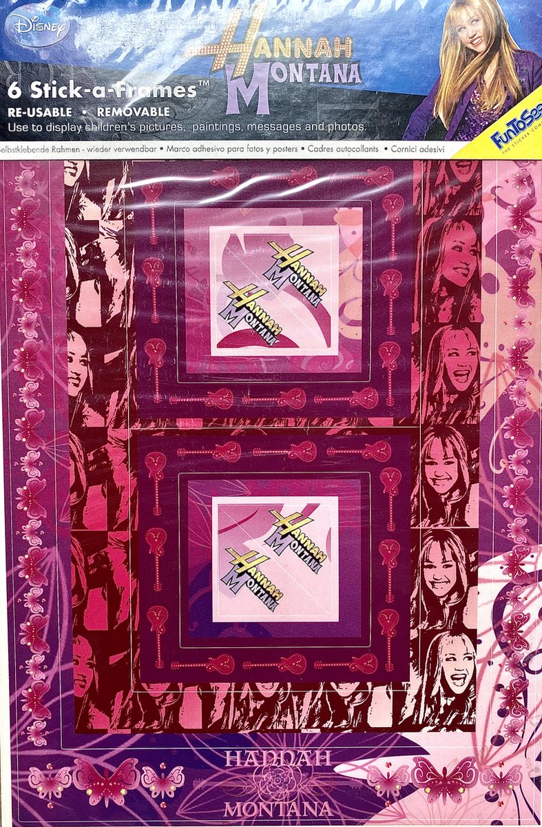 Disney Hannah Montana 6 herbruikbare sticker foto frames, stick-a ...