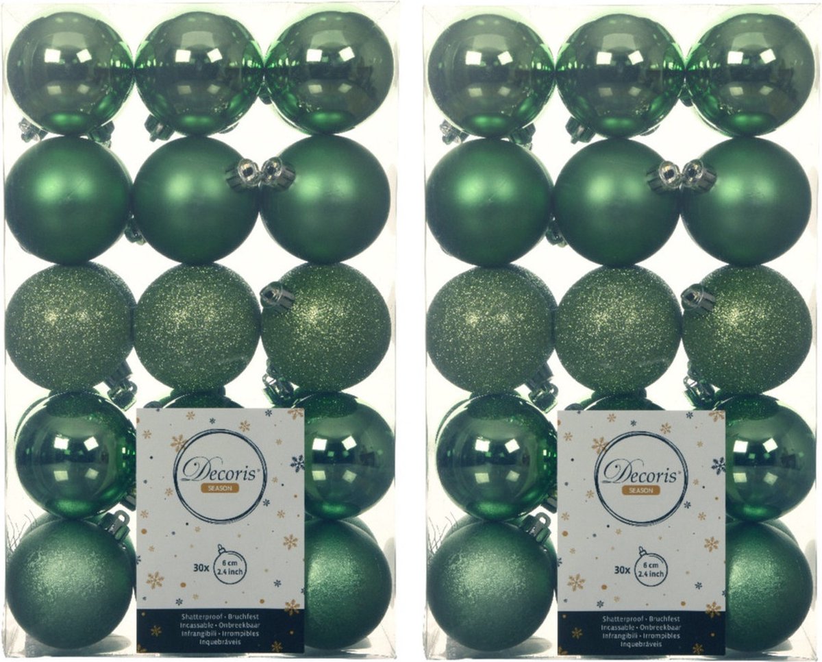 60x morceaux de boules de Noël en plastique vert 6 cm - Boules de Noël ...