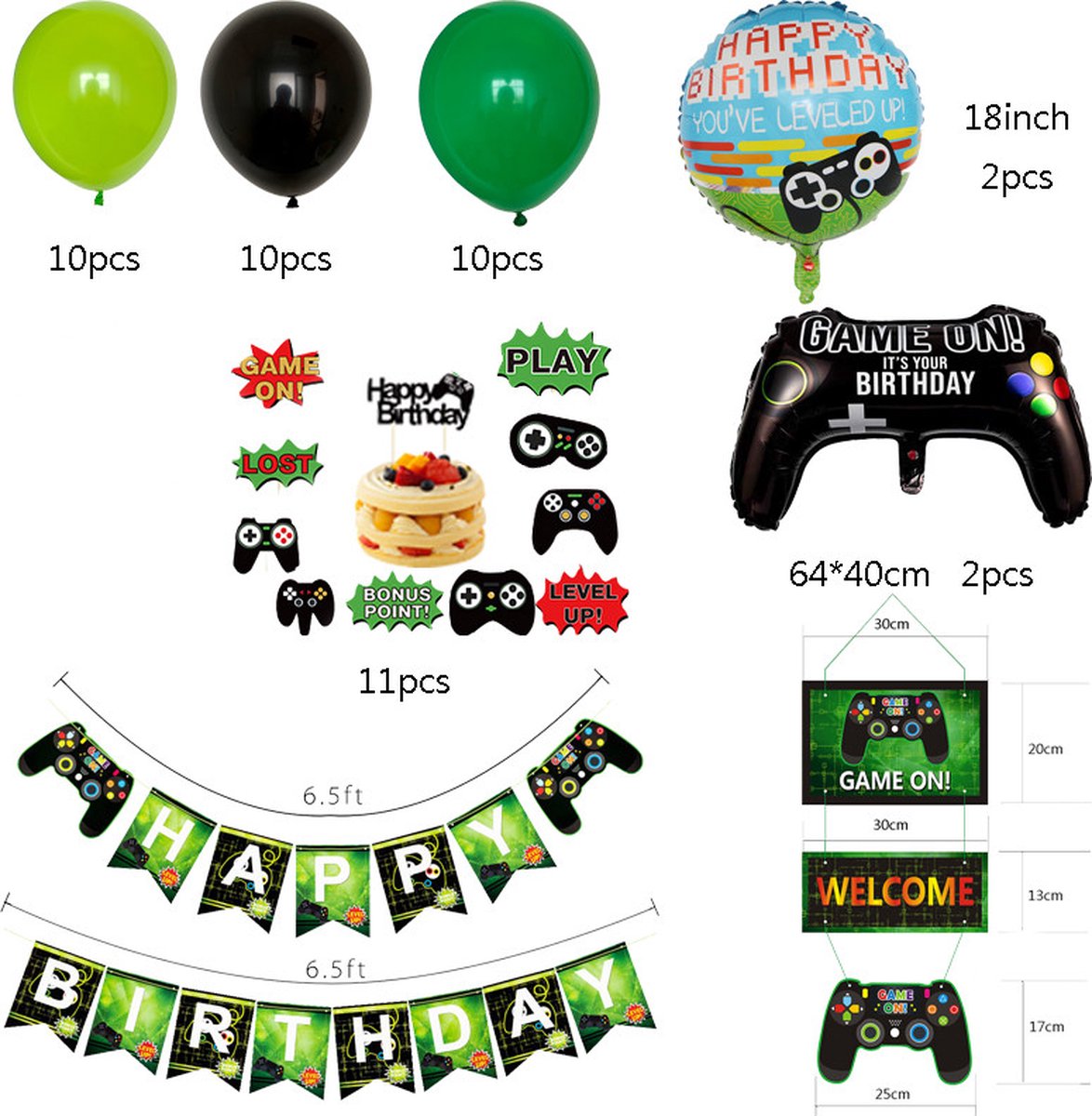 58 delig verjaardagset - Thema: Gaming - Versiering voor feestjes ...