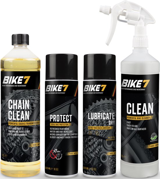 Bike7 "Voordeelpakket" Clean 1L + Chain Clean 1L + Protect 500ml + Lubricate Dry 500ml | bol