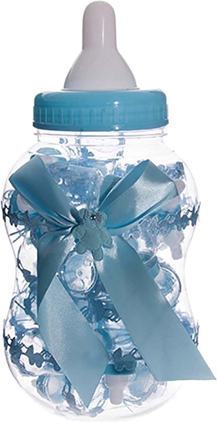 30 gevulde papflesjes blauw met snoephartjes in een grote spaarpot ...