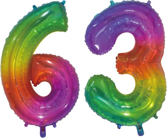 Folieballon 63 jaar Regenboog 76cm | bol