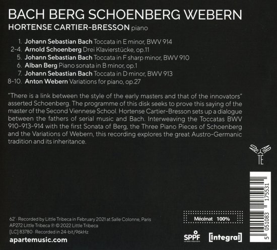 Hortense Cartier-Bresson - Bach Berg Schoenberg Webern (CD), Hortense ...