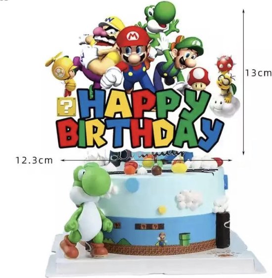 Super Mario Taart Decoratie - Taart topper Happy Birthday - Topper ...
