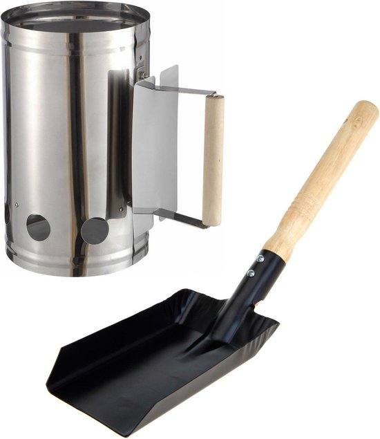 Barbecue/BBQ briketten starter RVS met houten handvat 27 x 17 cm - Met ...