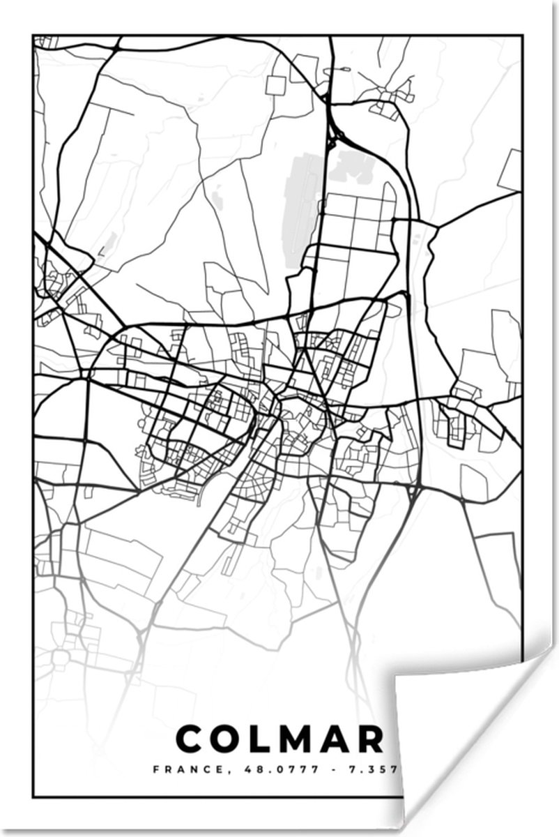 Poster Colmar - Stadskaart - Frankrijk - Kaart - Plattegrond - Zwart ...