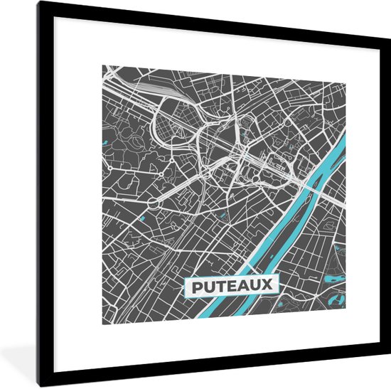 Fotolijst incl. Poster - Puteaux - Frankrijk - Plattegrond - Kaart ...