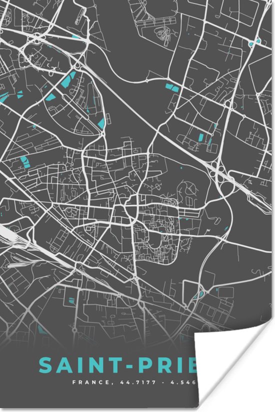 Poster Saint-Priest - Stadskaart - Kaart - Plattegrond - Frankrijk ...