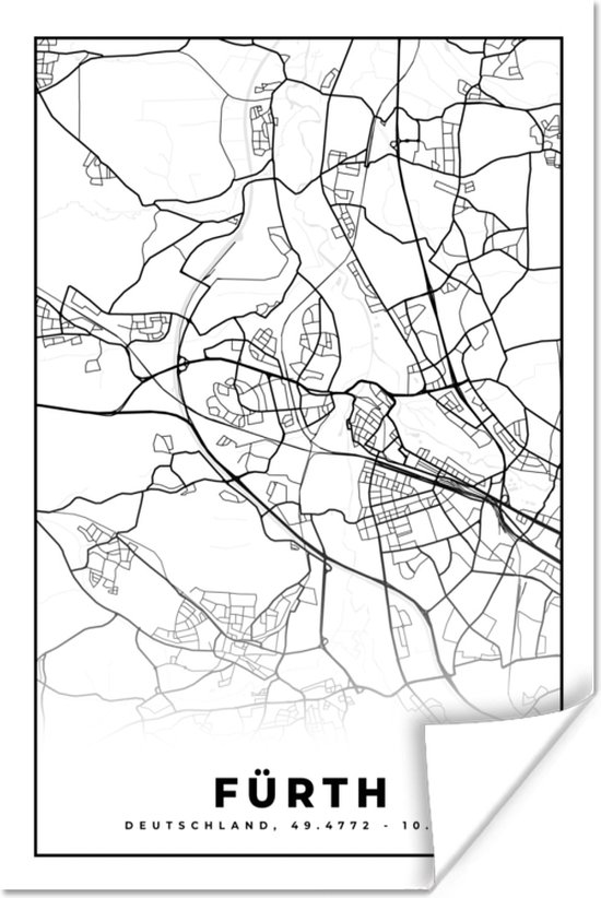 Poster Fürth - Kaart - Plattegrond - Stadskaart - 60x90 cm | bol.com