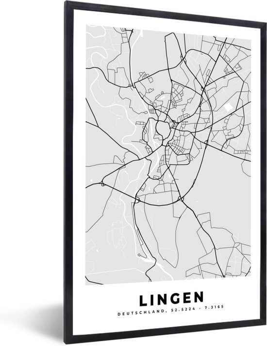 Fotolijst incl. Poster - Lingen - Plattegrond - Stadskaart - Kaart ...