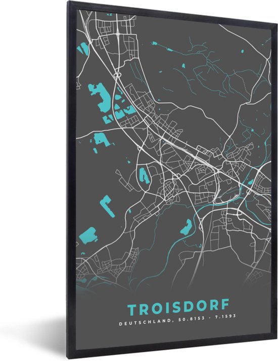 Fotolijst incl. Poster - Duitsland – Blauw – Troisdorf – Stadskaart ...