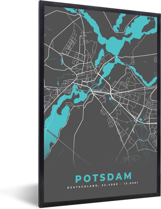 Fotolijst incl. Poster - Blauw – Duitsland – Plattegrond – Stadskaart ...