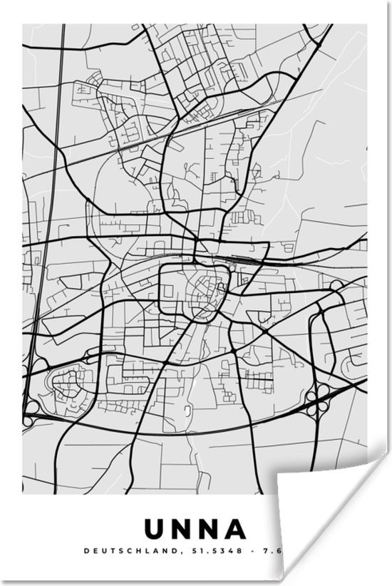 Poster Kaart - Plattegrond - Duitsland - Unna- Stadskaart - 80x120 cm ...