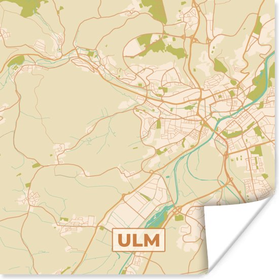 Poster Kaart - Vintage - Plattegrond - Ulm - Stadskaart - 75x75 cm | bol