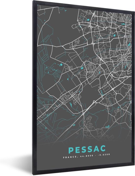 Fotolijst incl. Poster - Pessac - Frankrijk - Stadskaart - Kaart ...