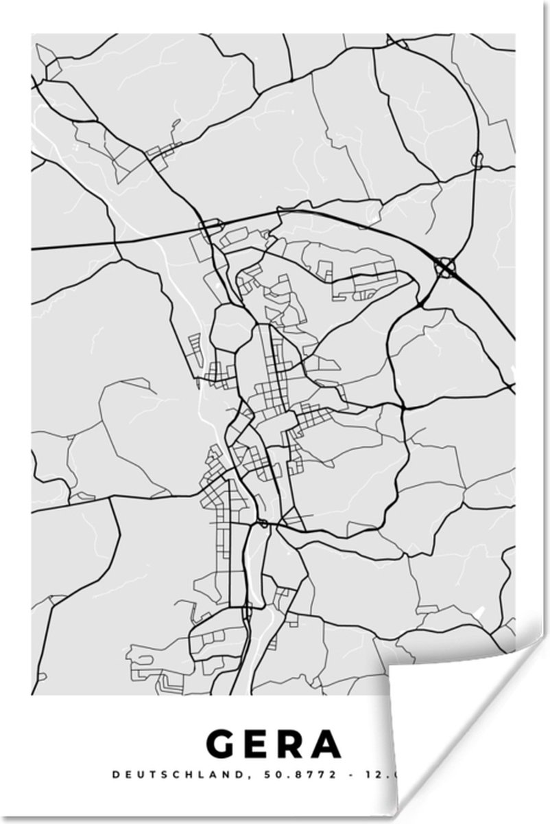Poster Kaart - Gera - Duitsland - Stadskaart - Plattegrond - 60x90 cm ...