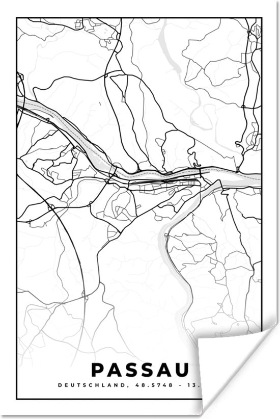 Poster Kaart - Passau - Stadskaart - Plattegrond - 80x120 cm | bol.com