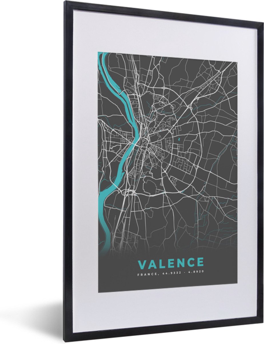 Fotolijst incl. Poster - Valence - Frankrijk - Stadskaart - Kaart ...
