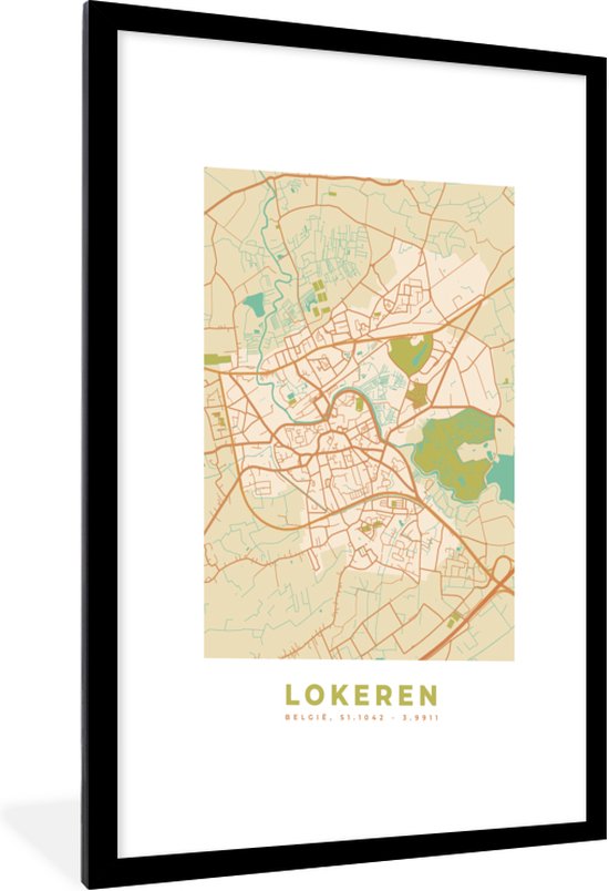 Fotolijst incl. Poster - Vintage - Lokeren - Stadskaart - Plattegrond ...