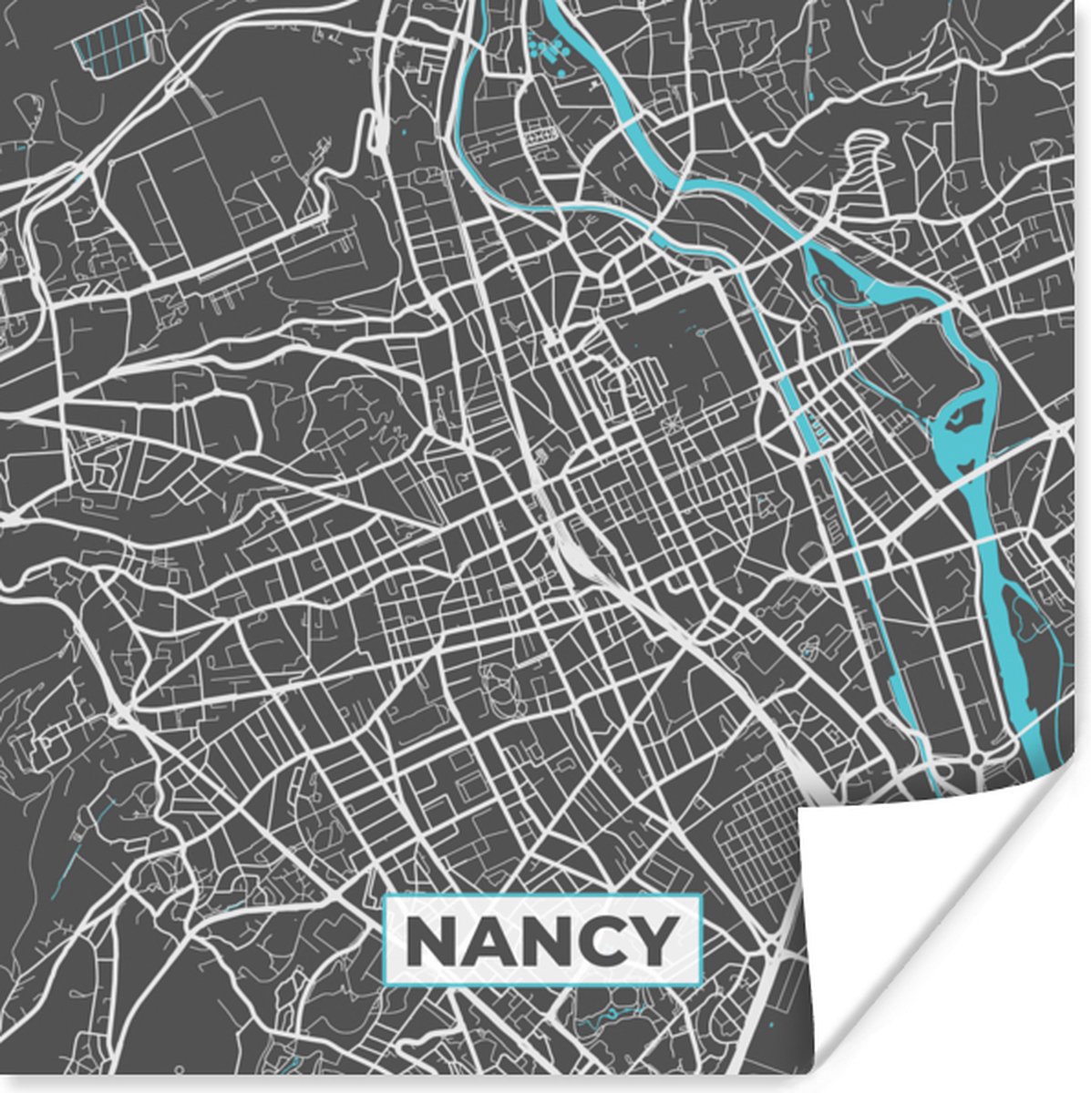 Poster Nancy - Stad - Stadskaart - Plattegrond - Frankrijk - 75x75 cm ...