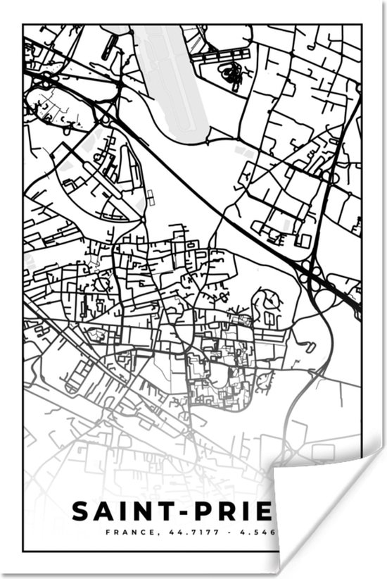 Affiche Carte - Saint-Priest - Carte - France - Plan de ville - Zwart ...