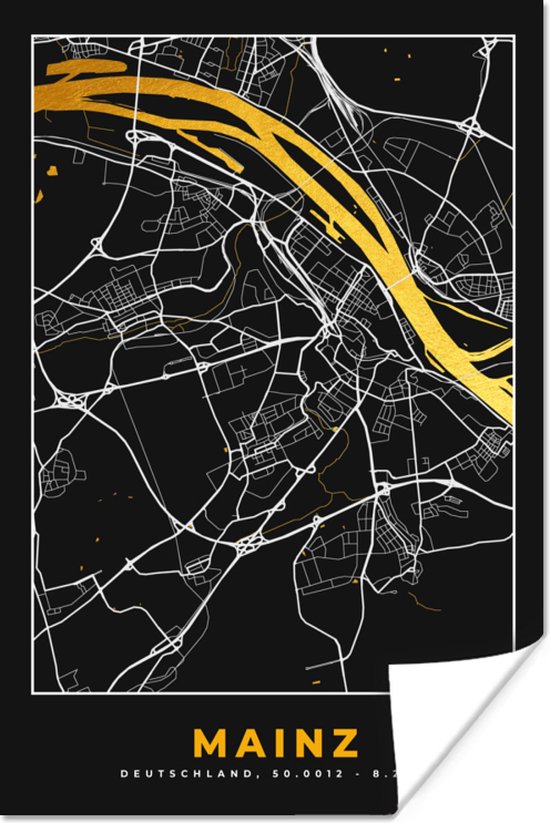Poster Mainz - Stadskaart - Plattegrond - Kaart - Duitsland - Goud ...