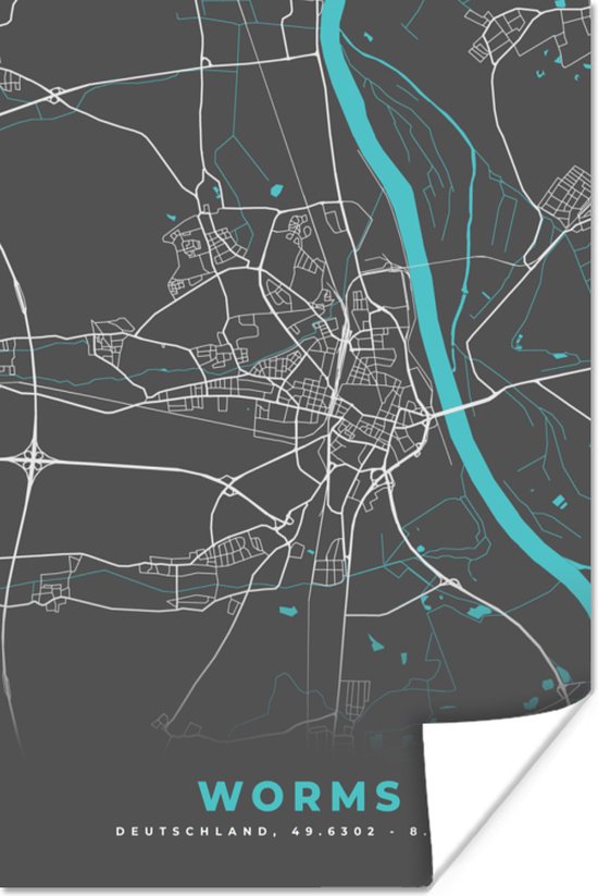 Poster Stadskaart – Worms – Duitsland – Plattegrond – Kaart - 80x120 cm ...