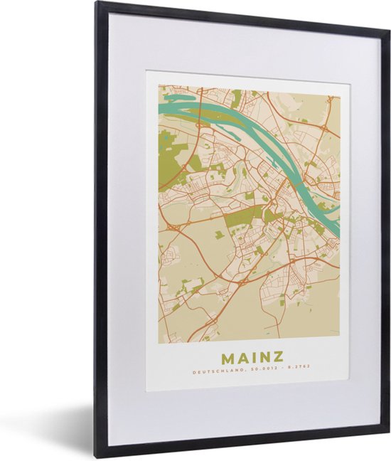 Fotolijst incl. Poster - Plattegrond - Mainz - Kaart - Vintage ...