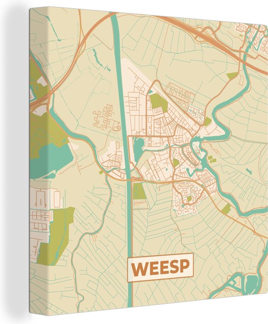 Canvas Schilderij Weesp - Plattegrond - Kaart - Stadskaart - 20x20 cm ...