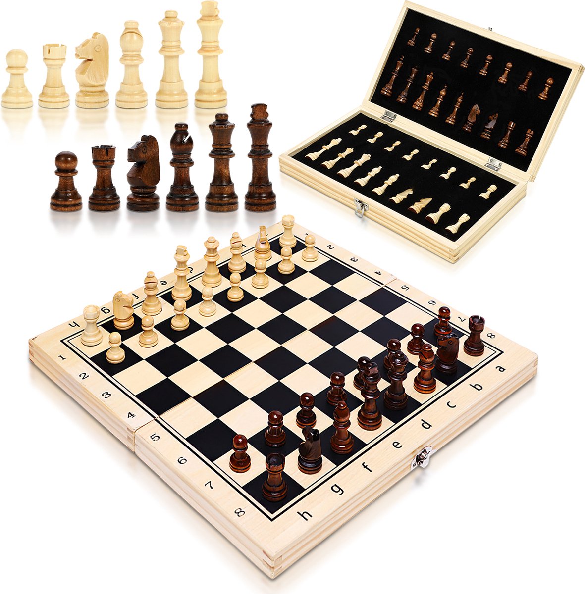 Premium Houten Schaakbord - Schaakbord met schaakstukken - Schaakbord ...
