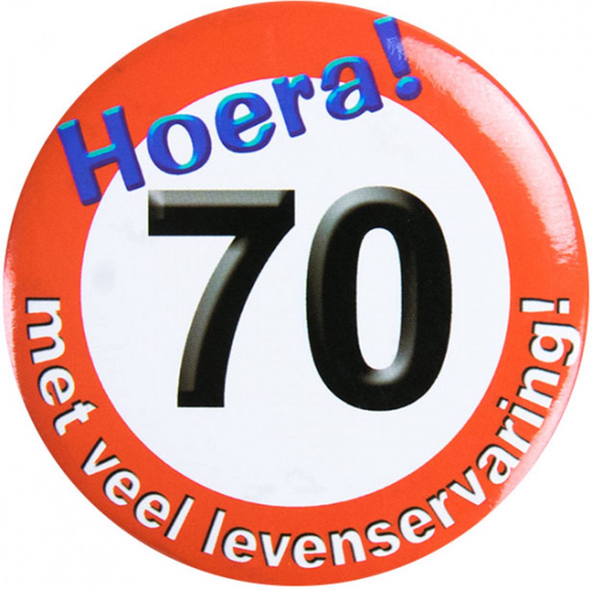 button Hoera! 70 5,5 cm staal rood/wit | bol.com