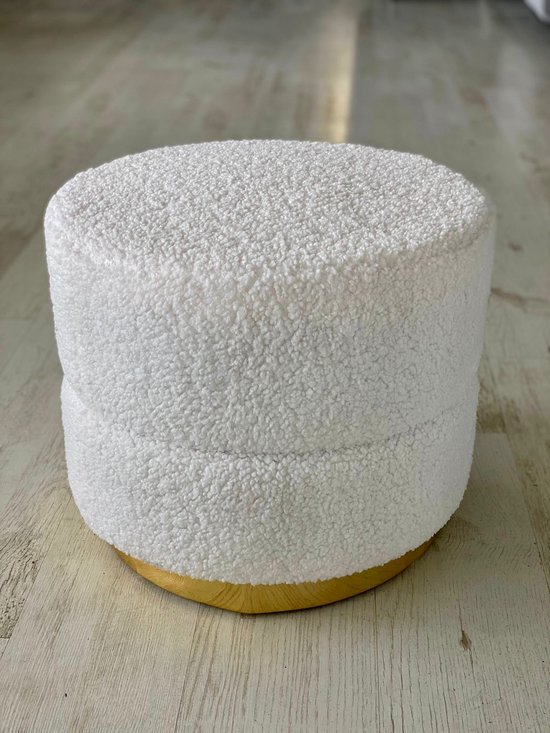 Luxe Witte Teddy Poef – Met Gouden Poot – 48 cm x 40 cm | bol.com