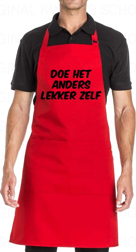 DOE HET ANDERS LEKKER ZELF unisex schort - rood met zwart - One Size ...