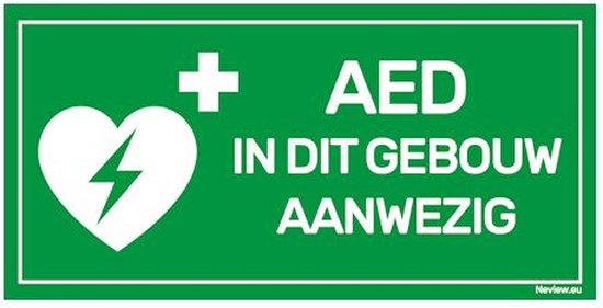 Bordje "AED aanwezig" - 20 x 10 cm - Voor binnen & buiten - AED in dit ...
