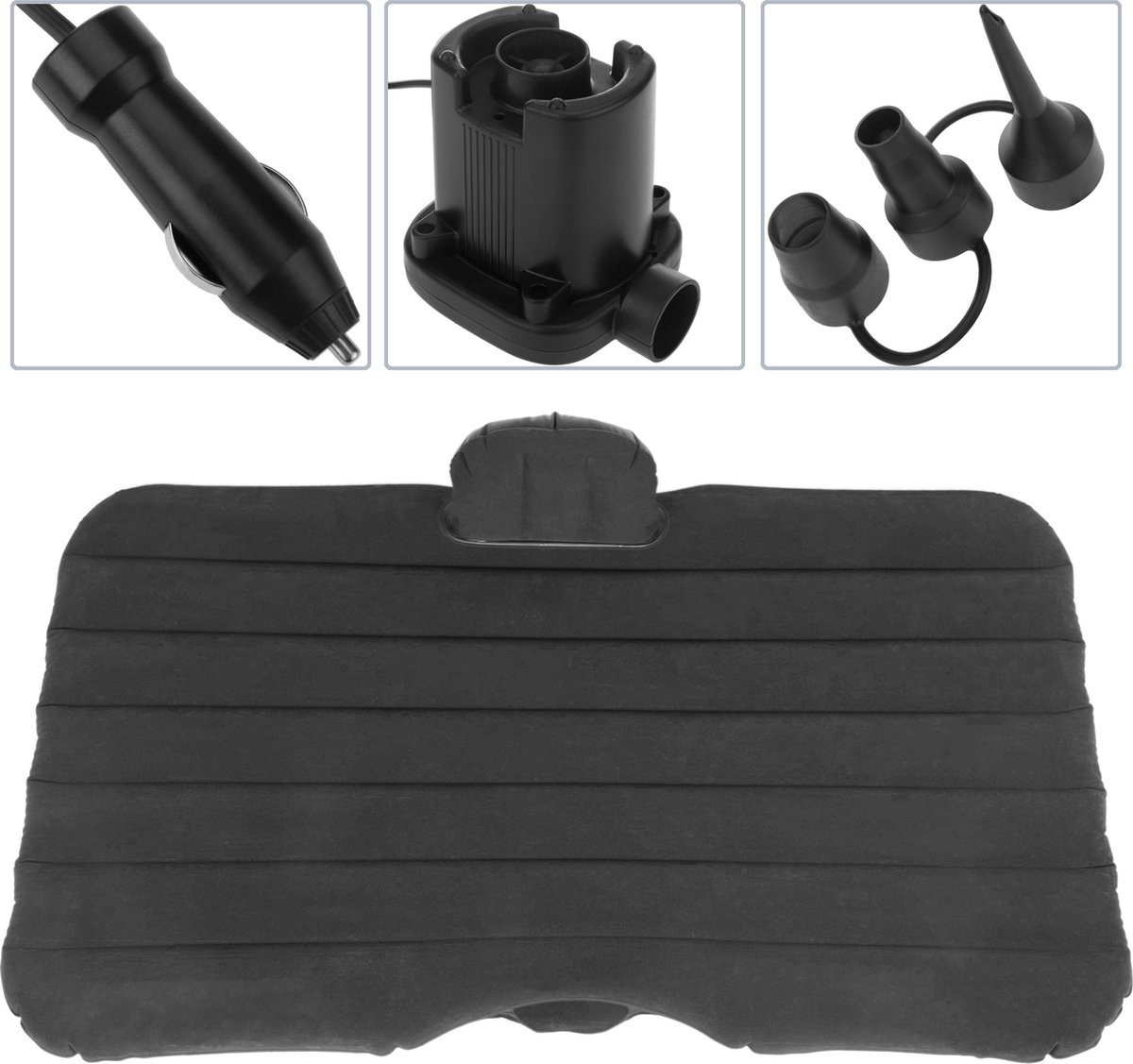 PrimeMatik - Opblaasbaar matras in Zwarte complete set van opblaasbed ...