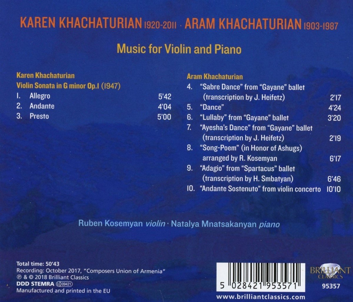Ruben Kosemyan - Aram & Karen Khachaturian: Music For Violin And Pi (CD ...