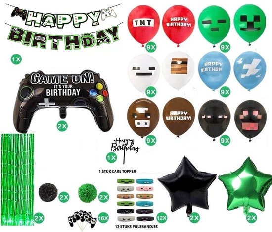 TripleAgoods 103 Stuks Pixel Video Game Verjaardag Versiering – Miner ...