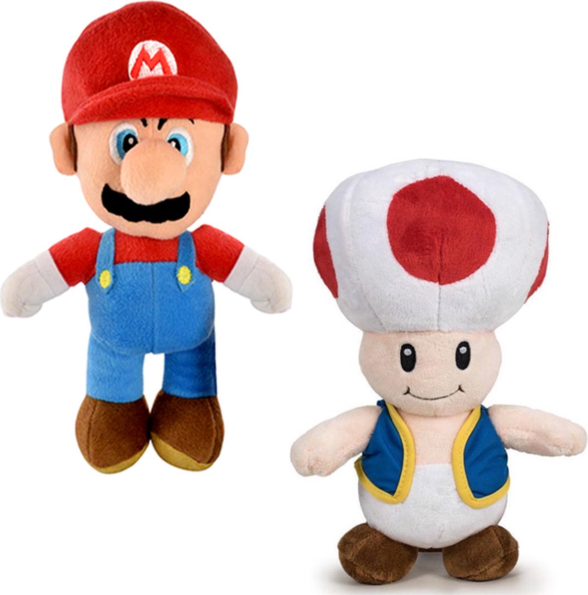 Super Mario Bros Pluche Knuffel Set: Mario + Toad 28 cm + Super Mario ...
