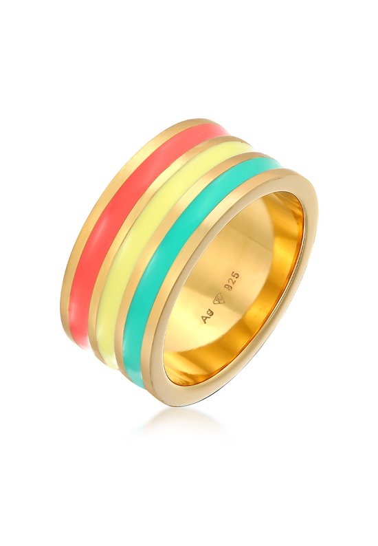 Elli Dames Ring Dames Band Brede Groeven Trend met Email Bont in 925 ...