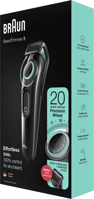 Braun BT3321 Baardtrimmer Zwart/Mint - Scheren.nl